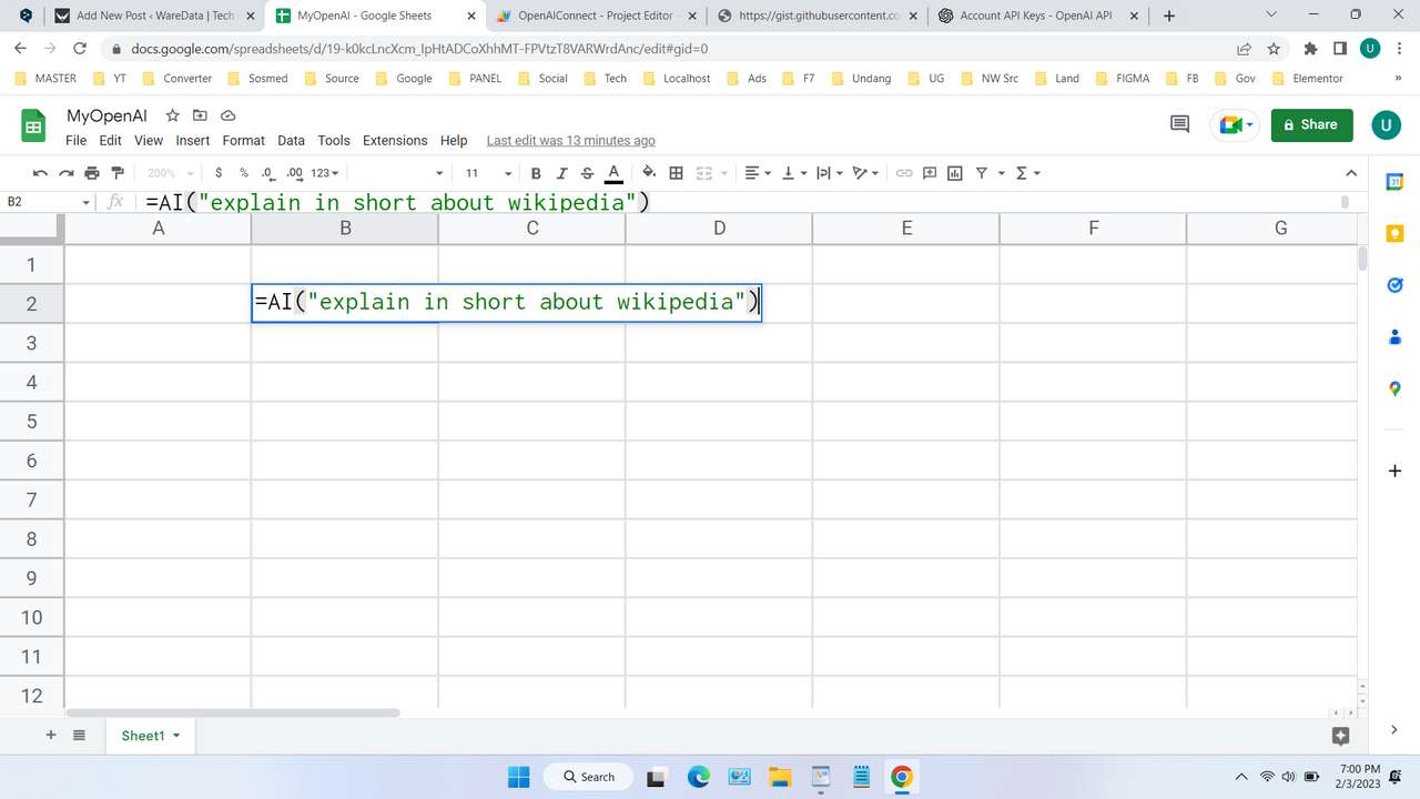 How to Use OpenAI in Google Sheets - WareData | Tech enthusiast