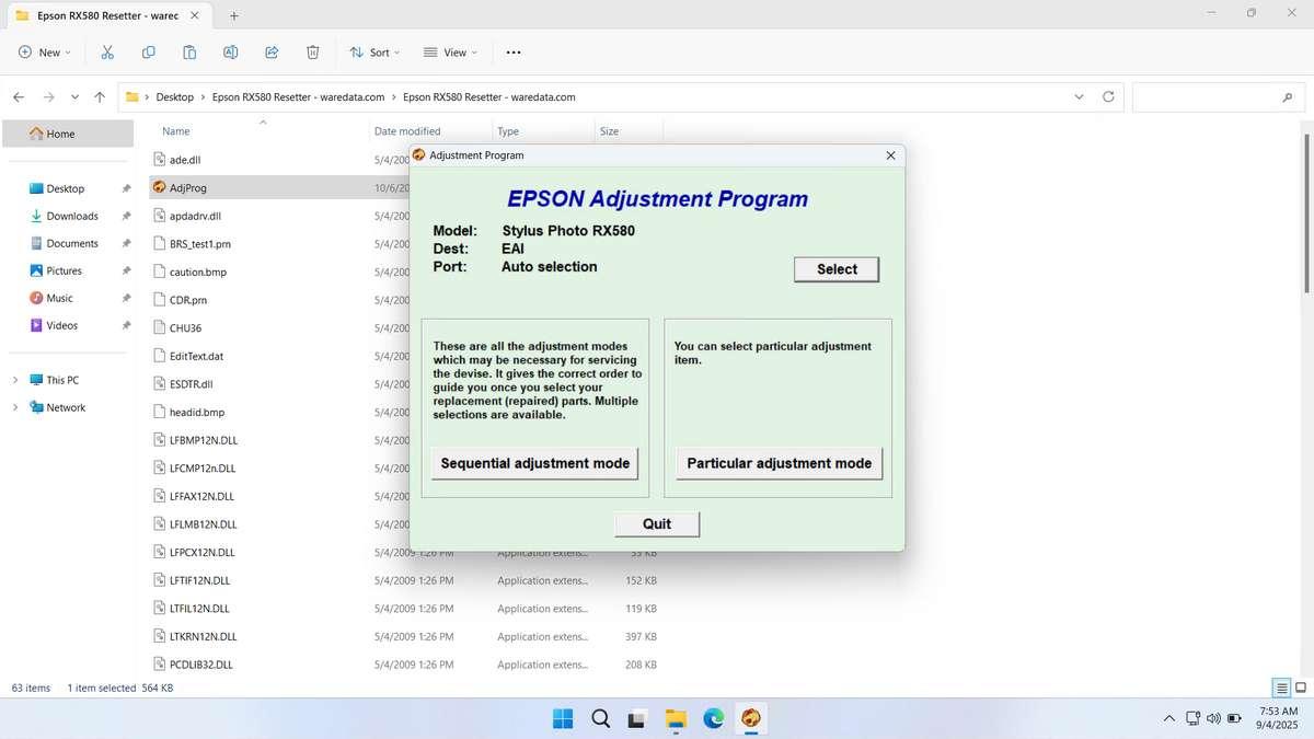 Epson RX580 Resetter