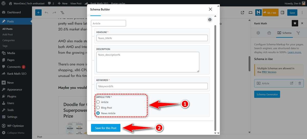 How to Set Different Schema Markup for Each Post with Rank Math - WareData | Tech enthusiast