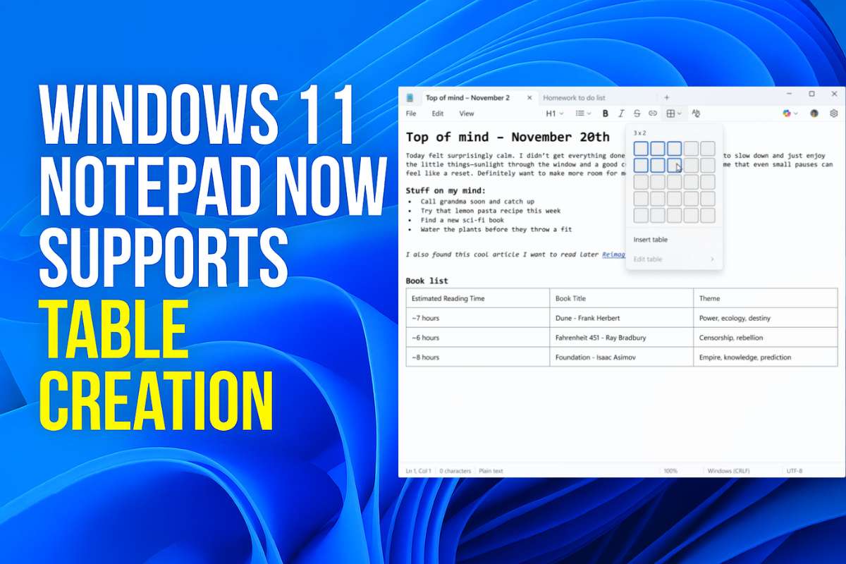Windows 11 Notepad Now Supports Table Creation - WareData | Tech enthusiast